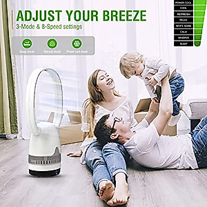 Mitcent Air Purifier Fan 26-Inch, with H12 HEPA Filter, Bladeless Tower Fan for Bedroom, Home and Office, MT1004 White