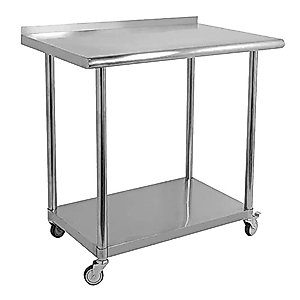 Nisorpa Stainless Steel Work Table with Caster Wheel 36" x 24" x 36" Kitchen Work Table Stainless Steel Commercial Kitchen Prep & Work Table w/Backsplash for Restaurant Home and Hotel