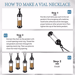 4 Vial Necklace Pendant Set Include 4 Stainless Steel Glass Openable Container Vial Tube Urn Keepsake Cremation Memorial Ashes Holder 4 Snake Chain Necklace for DIY Jewelry Making (Black)
