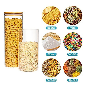 Vtopmart 70oz Glass Food Storage Jars, Set of 3 Large Food Containers with Airtight Bamboo Wooden Lids for Pasta, Nuts, Flour, Glass Canisters for Kitchen, Pantry Organization and Storage, BPA Free