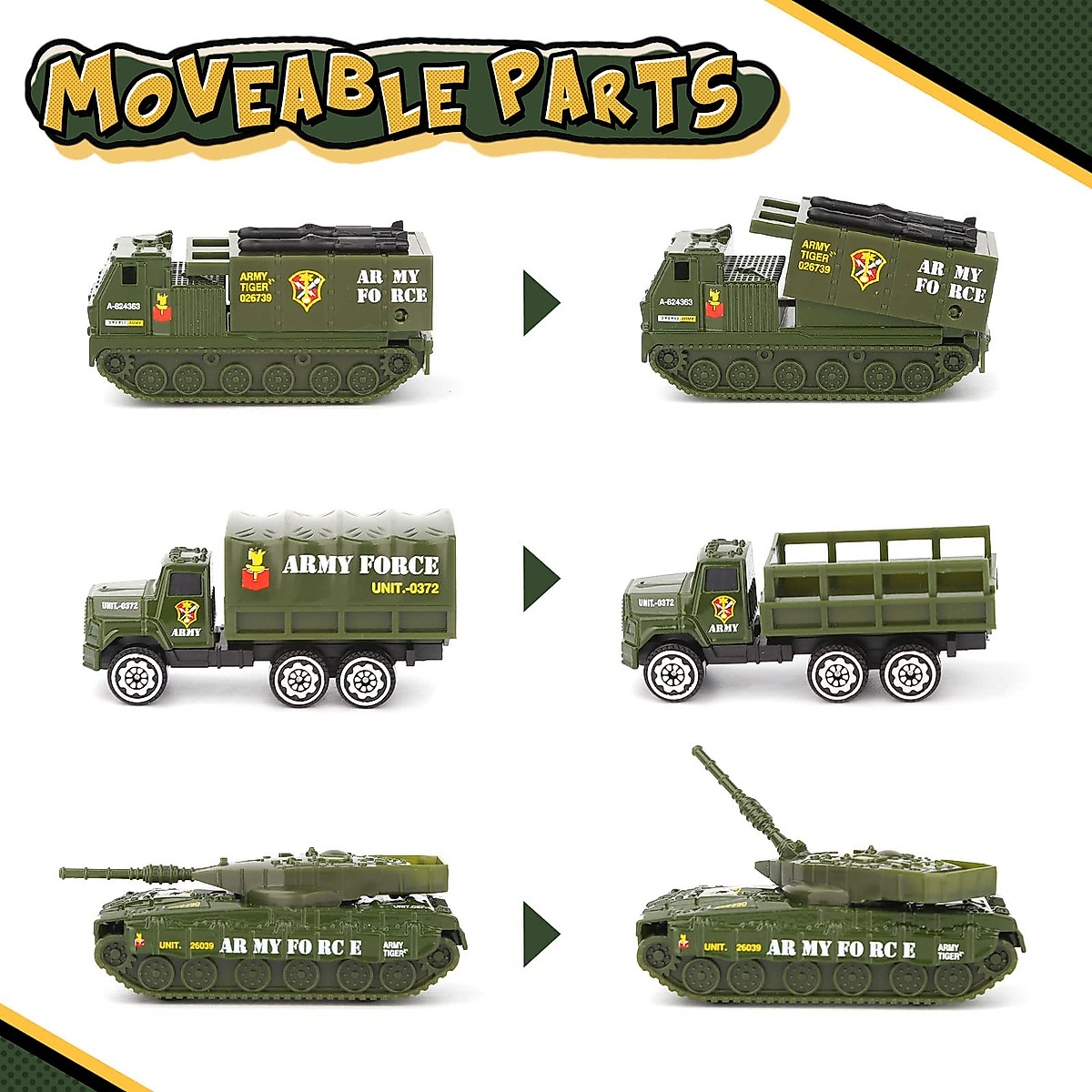 Diecast Military Vehicles Army Toy Mini Pocket Size Play Models Truck Tanks Helicopter for Kids Boys Age 3 4 5,Pack of 6