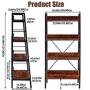 Ladder Shelf 4-Tier Bookshelf Plant Stand Kitchen Storage Rack Industrial Display Leaning Bookcase with Steel Frame Modern Wood Organizer Shelves Metal Furniture Home for Living Room Bedroom Office