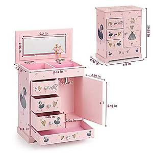 efubaby Large Jewelry Box for Girls 5 Layer Musical Box with Swing Door Spinning Ballerina, Unicorn Jewelry Set Included Jewelry Box Organizer for Girls Kids Jewelry Box Birthday Valentine Gift Pink