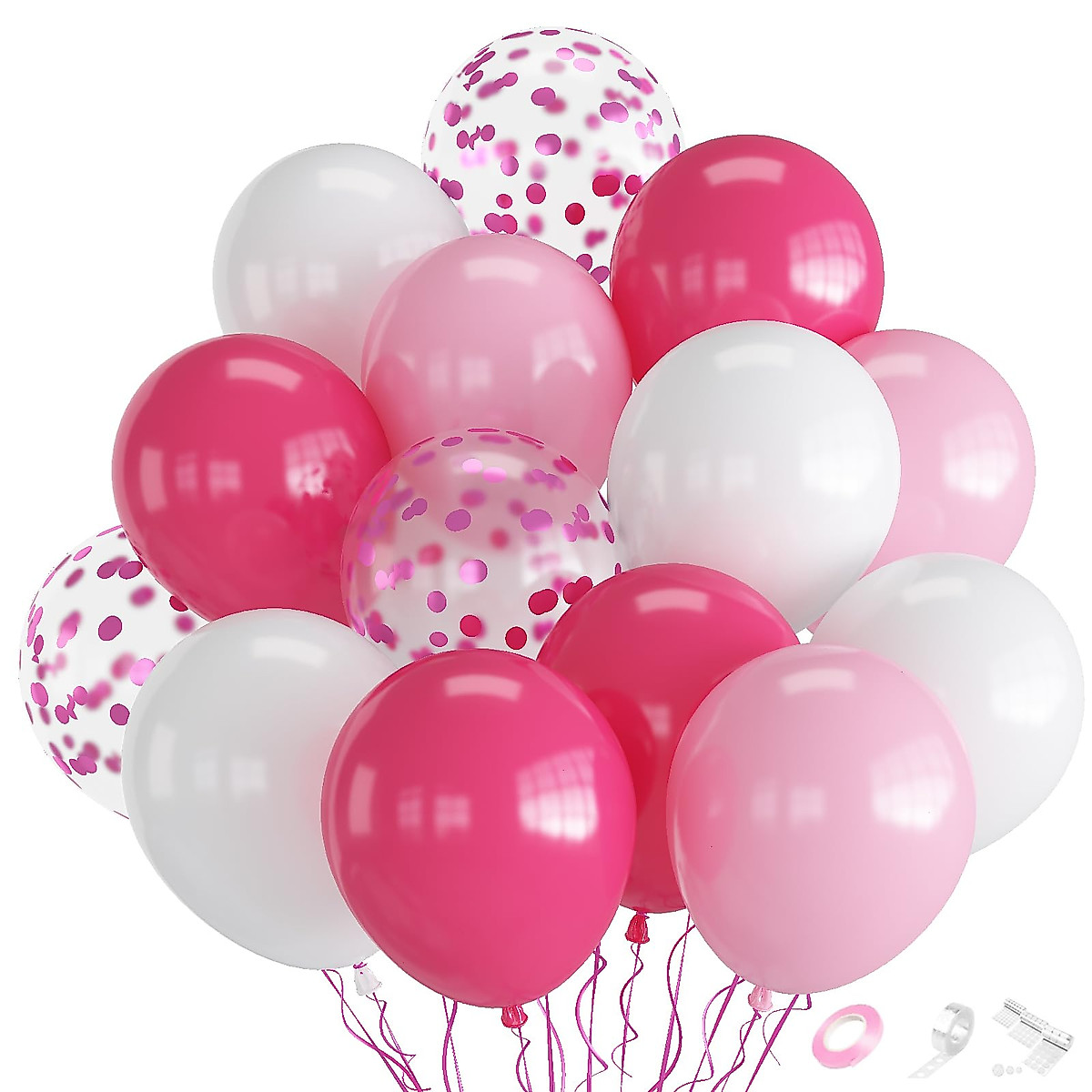 Pink and White Balloons, 70pcs White Pink Balloons Hot Pink for Birthday Wedding Party Decorations…