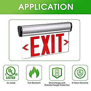 Garrini LED Emergency Exit Sign with Backup Battery UL Certified Wall Ceiling Mounting Acrylic Clear Replaceable Panel Removable Indicator Arrows, Fire Resistant GSEL-200SR