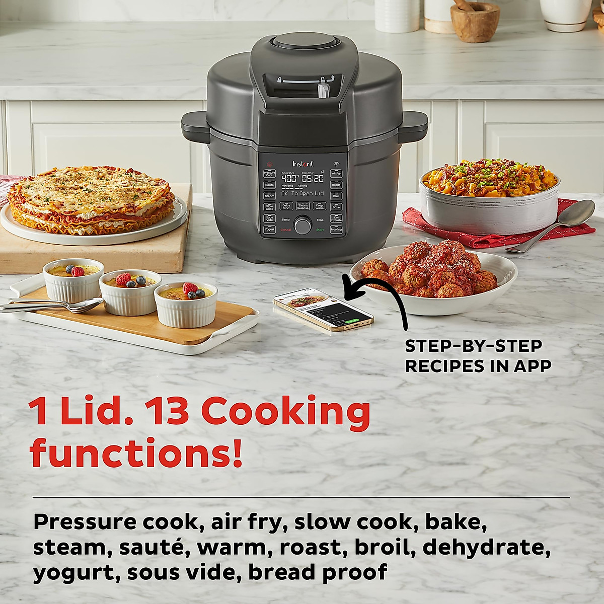 Instant Pot 6.5 Quart Duo Crisp Ultimate Lid with WIFI, 13-in-1 Air Fryer and Pressure Cooker Combo, Sauté, Slow Cook, Bake, Steam, Warm, Roast, Dehydrate, Sous Vide, & More, Includes App with Recipes