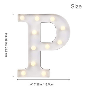 ODISTAR LED Light Up Marquee Letters, Battery Powered Sign Letter 26 Alphabet with Lights for Wedding Engagement Birthday Party Table Decoration bar Christmas Night Home,9’’, White (P)