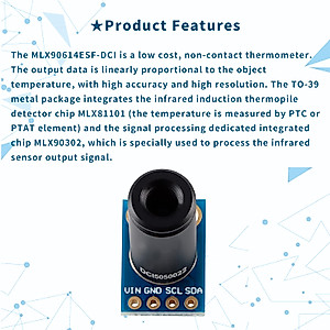 EC Buying MLX90614ESF-DCI Non-Contact Infrared Temperature Sensor Module High Precision Infrared Temperature Sensor Module Long Distance 50cm Serial Port IIC Suitable for Arduino/DIY (GY-906-DCI)