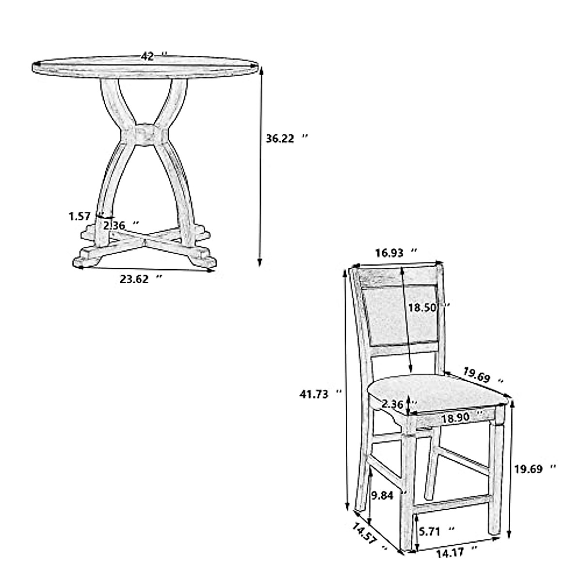 Hlcodca Farmhouse 5-Piece Counter Height Dining Table Set,Round Kitchen Dining Table Set with Trestle Legs and 4 Upholstered Dining Chairs for Small Place (Gray#R^Farmhouse)