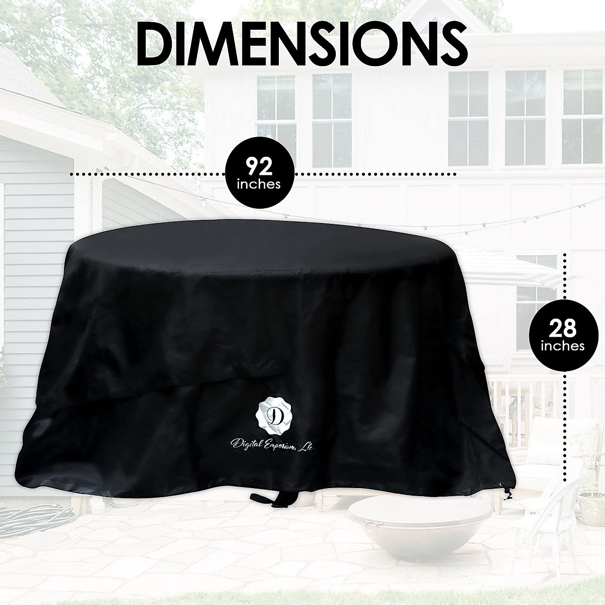 Round Patio Table Cover for Outdoor Furniture 100% Waterproof UV Resistant 92 L DIA x 28 H Black
