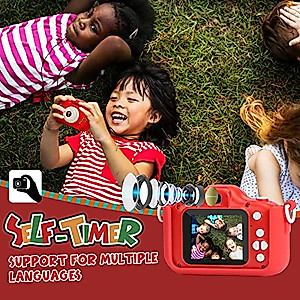 Morfone Kids Selfie Camera Toys Christmas Birthday Gifts Stocking Stuffers for Kids Age 3 4 5 6 7 8 9 Year Old Girls Boys Toddlers HD Digital Video Camera 1080P with 32GB SD Card