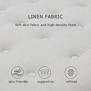 Tbfit Large Square Tufted Upholstered Ottoman Bench and Coffee Table with Storage, Oversized Footrest for Living Room, Beige