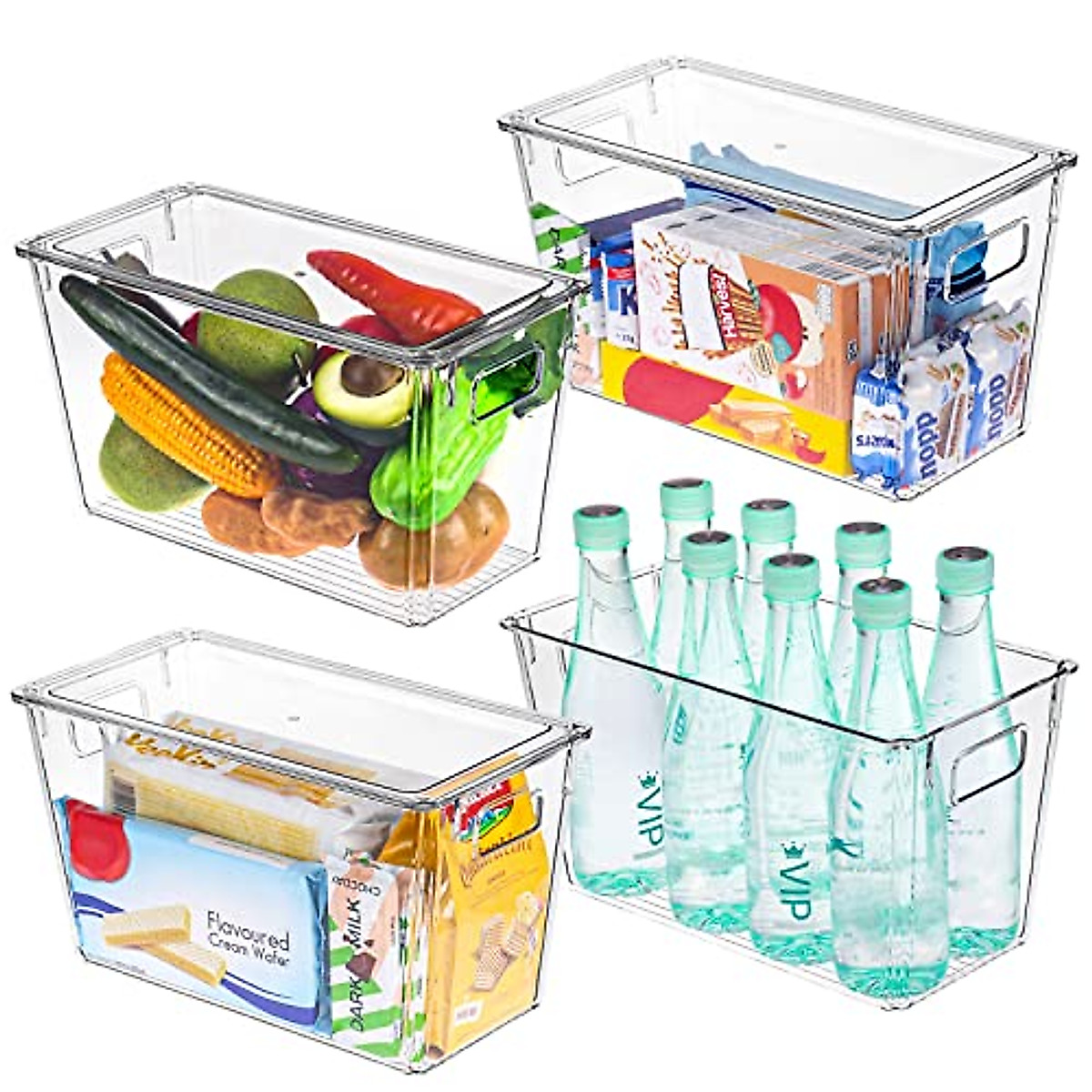 Moretoes 4 Pack Clear Plastic Storage Organizing Bins with Lids, Kitchen Organization Cabinet Fridge Organizer, Pantry Organization and Snack Storage Bins