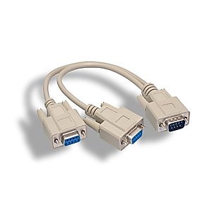 KENTEK 1 Feet FT DB9 Male to 2X DB9 Female Extension Y Splitter Cable Cord 9 Pin Serial RS-232 28 AWG Male to 2X Female M/Fx2 Molded Straight-Through D-Sub Port Beige for PC Mac Linux Data