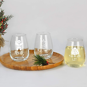 Set of 4 Christmas Stemless Wine Glass - Funny Christmas Themed Wine Glass for Holiday Party Decorative - Unique Christmas Gifts for Family Friends Coworkers or Daily Use 15 Oz