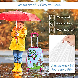 HONEY JOY Kids Luggage, 12” Travel Backpack & 16” Hard Shell Toddler Suitcase, Children Rolling Luggage with Wheels, Retractable Handle & 4 Casters, 2Pcs Carry On Luggage Set for Boys Girls(Deer)