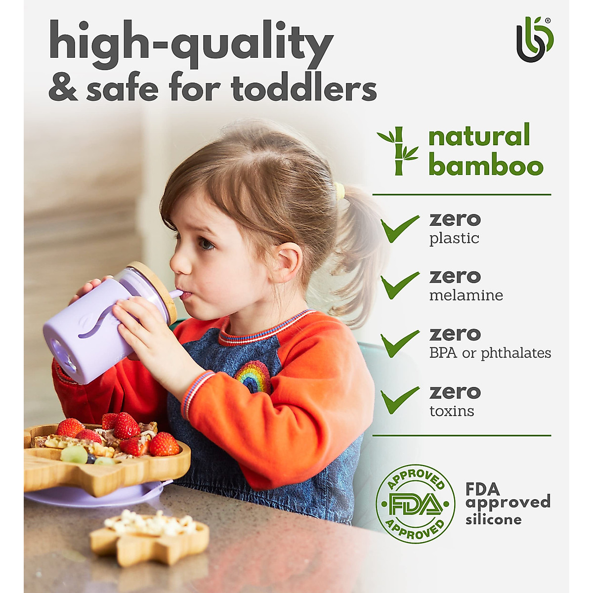 bamboo bamboo Toddler Sippy Cup with Straw and Lid, Transition Drinking Cup for Kids Holds 11.8 oz of Milk, Juice, Water or Smoothies – Glass Kids Cup with Impact-Resistant Silicone Sleeve and Straw