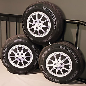 15.7 Inch Big Creative 3D Simulation Wheel Plush Pillow,Soft Car Tire Pillow Wheel Toy Outdoor Cushions for Car Owners,Clever Boy's and Girl's Room Decor,Perfect Race Car Bedroom Decor for Boys