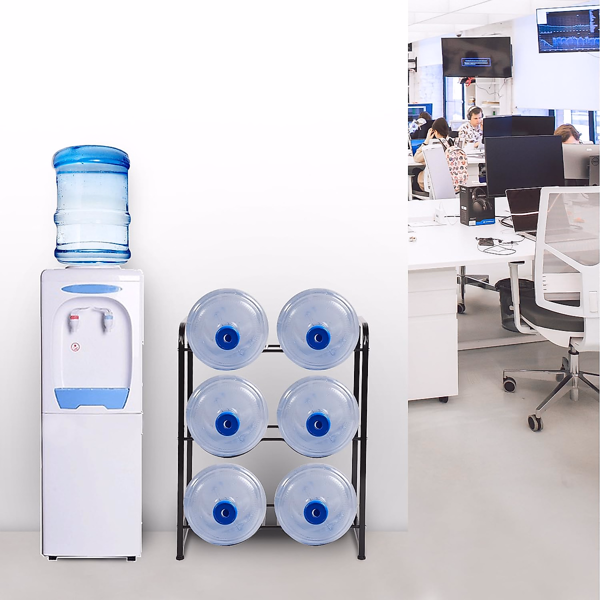 ikare 5 Gallon Water Jug Holder Heavy Duty Water Bottle Holder Organizer 3 Tier Water Cooler Jug Rack Steel Water Jug Bottle Dispenser Stand with 6 Slots for Gallon Jugs