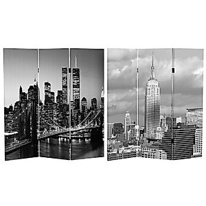 Red Lantern 4 ft. Short Double Sided New York Scenes Canvas Folding Screen 3 Panel Freestanding Partition and Separator for Modern and Contemporary Bedroom, Home Office, Studio, Dorm, Apartment