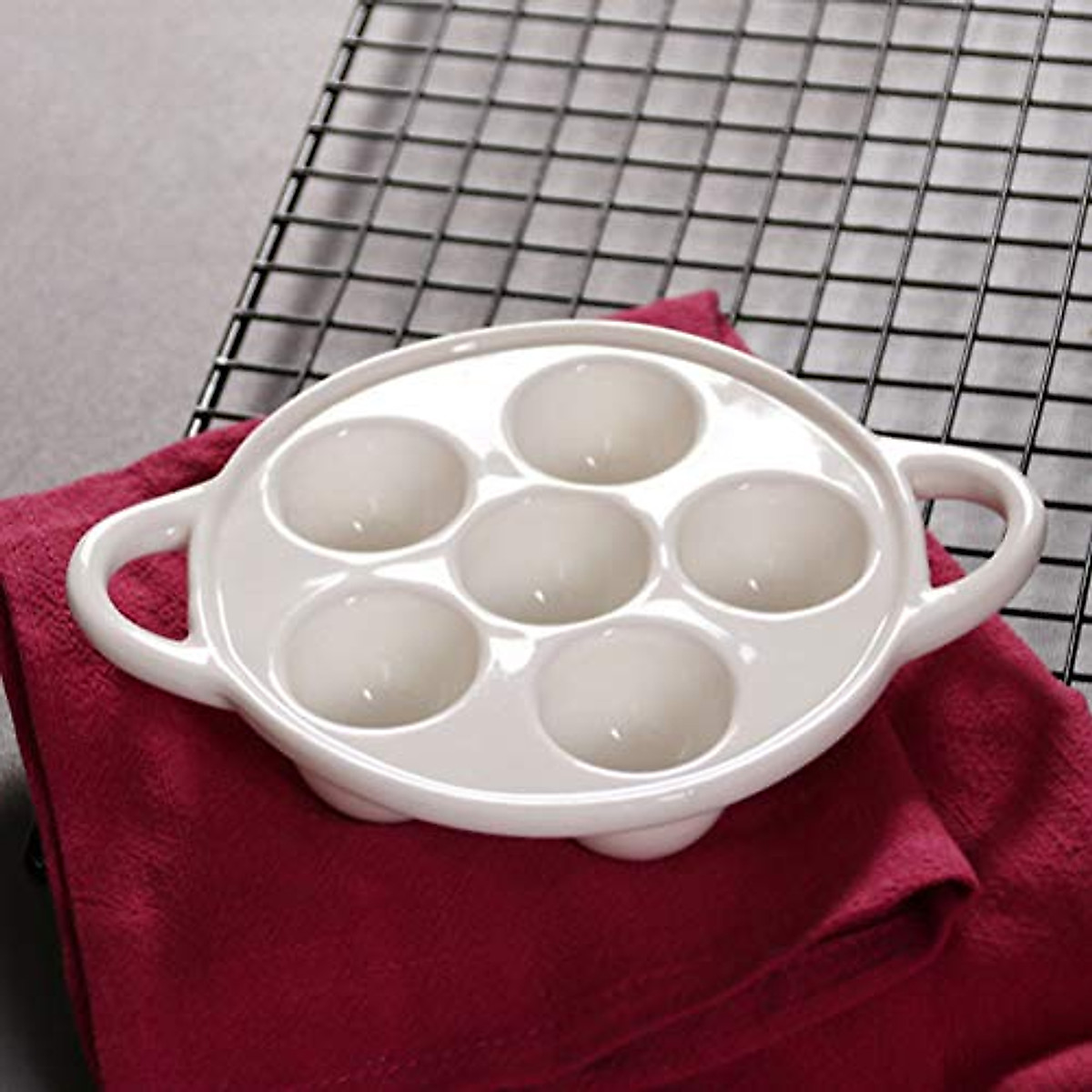 FRCOLOR White Ceramic Escargot Plates, 6 Holes Scargot Cooking Dish Mushroom Escargot Plate Dishes for Cooking Baking Escargot Baking Dish