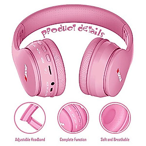 MIDOLA Headphones Bluetooth Wireless Kids Volume Limit 85dB /110dB Over Ear Foldable Noise Protection Headset/Wired inline AUX Cord Mic for Children Boy Girl Travel School Phone Pad Tablet PC Pink