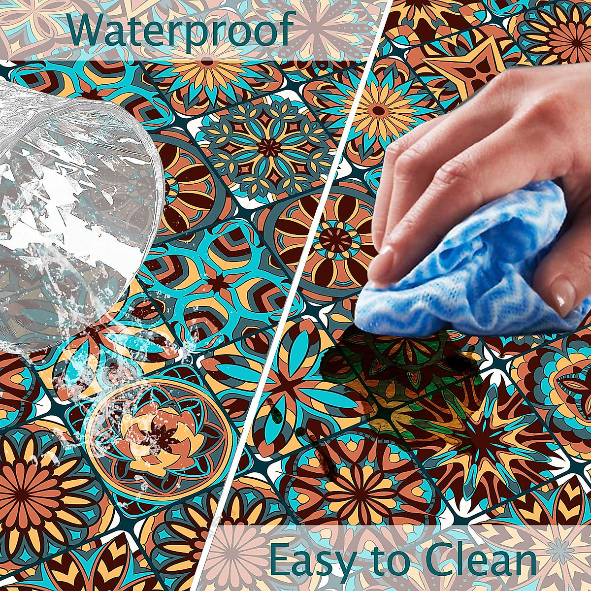 Aihonmin Tablecloth for Folding Table, Waterproof Picnic Table Cover Fitted Table Covers for 6 Foot Tables, Elastic Rim Plastic Table Cover for Picnic, Camping, Indoor, Outdoor Boho(30 x 72 Inches)