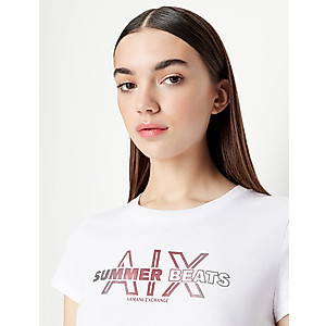 EMPORIO ARMANI Women's Crew Neck Reg Fit Summer Beats T-Shirt, Optic White, Large
