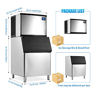 GarveeTech Commercial Ice Maker Machine, 550Lb/24Hwith 440.9Lb Storage Bin, 30'' Wide Ice Machine Clear Ice Cube Air Cooled Stainless Steel Ice Maker for Bar/Cafe/Restaurant/Business