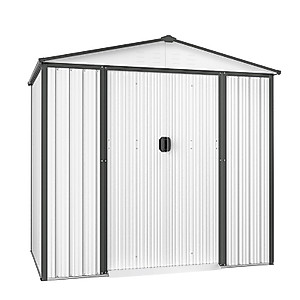 SUNCROWN Outdoor Backyard Garden Storage Shed 4X6 FT Yard Storage Tool with Sliding Door for Lawn Equipment Garden Backyard, White