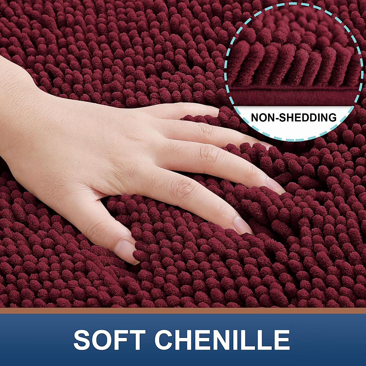 Smiry Luxury Chenille Bathroom Rugs 36x24, Extra Soft and Absorbent Shaggy Bath Mat, Machine Washable, Non-Slip Plush Carpet Runner for Tub, Shower, and Floor, Home Decor Accessories, Burgundy