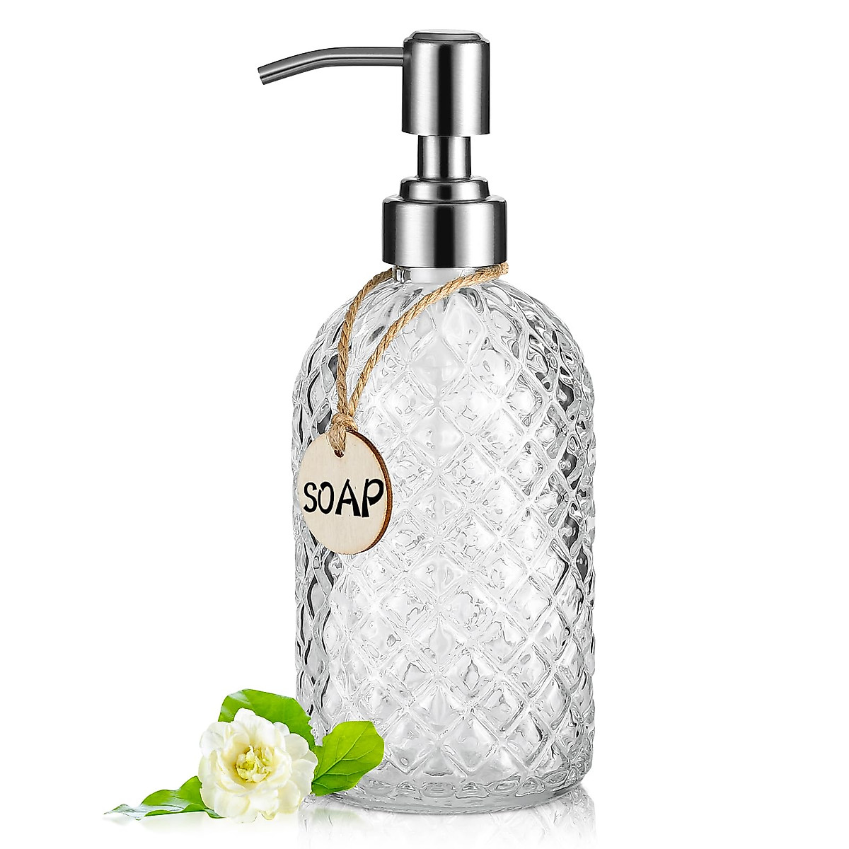 MOCLIF 16 OZ Clear Soap Dispenser with 304 Rustproof Stainless Steel Pump Bathroom Kitchen,Soap Dispenser,Refillable Liquid Glass Soap Dispenser for Hand Soap, Dish Soap, Lotion(Clear)