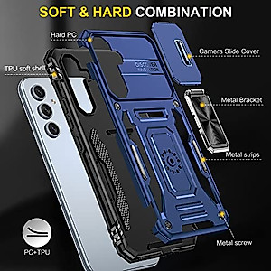 Zingcon Samsung Galaxy A34 5G Phone Case,Military-Grade Protective Cases,Delicate Camera Slide Cover with Magnetic Ring Kickstand-Blue