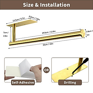 Paper Towel Holder Under Cabinet - Gold Paper Roll Holder Wall Mount, Stainless Steel, Self-Adhesive or Drilling, for Kitchen, Bathroom, RV