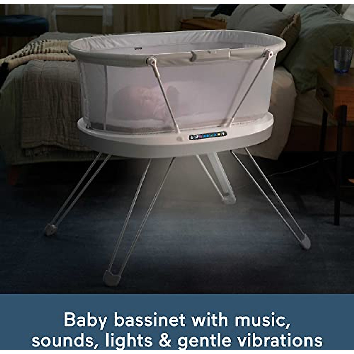 Fisher-Price Baby Bedside Sleeper Luminate Bassinet with Sound Detection Plus Customizable Lights Music and Sounds