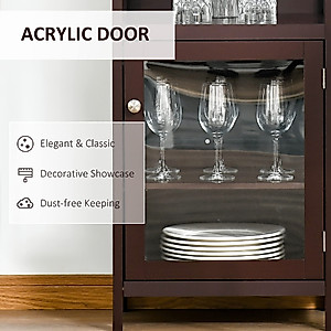 HOMCOM Wine Cabinet with 4 Bottle Wine Rack, Open Shelf, Acrylic Door Cabinet with Adjustable Shelf, Espresso