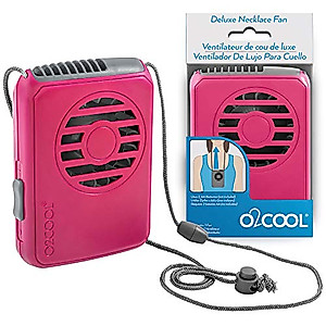O2COOL Neck Personal Travel Battery Powered Cooling Fan, Single Pack (Raspberry)