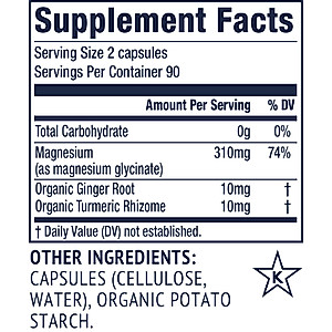 Vimergy Magnesium Glycinate, 90 Servings – with Turmeric & Ginger - Promotes Relaxation & Sleep – Supports Bone, Muscle & Heart Health - Gluten-Free, Kosher, Vegan & Paleo Friendly, Capsule
