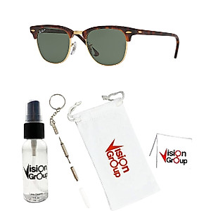 Ray-Ban RB3016 Clubmaster Sunglasses+ Vision Group Accessories Bundle(Red Havana/Crystal Green Polarized (990/58),49) for unisex-adult