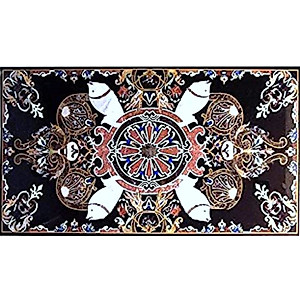 48" x 30" Inch Black Marble Dining Table/Coffee Table Italian Pietra Dura Design Outdoor Indoor Table, Office Table, Conference Table, Piece Of Conversation