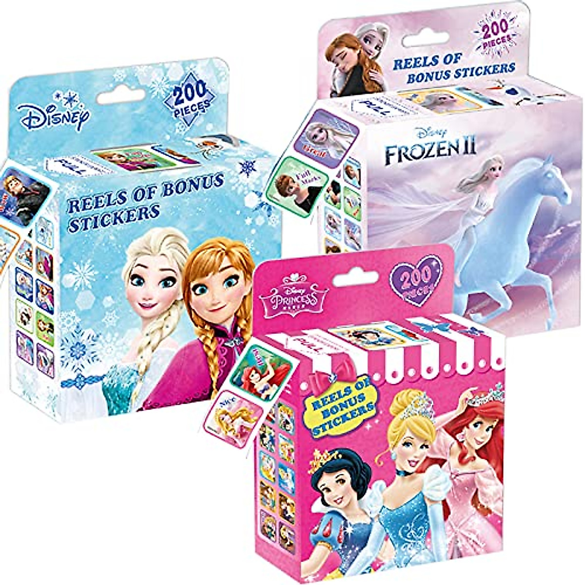 3 Pack Frozen Kids Sticker in 30 Designs,600 Pcs 1-1/2 Inch Self Adhesive Label Roll Stickers for Kids and Teacher(Princess )
