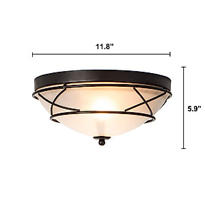 LOCLGPM Black Classic Dome Ceiling Light Flush Mount,2-Light Bronze Lighting Fixtures Frosted Glass Farmhouse Ceiling Lamp for Living Room Kitchen Bedroom Hallway Entryway Staircase Indoor/Outdoor