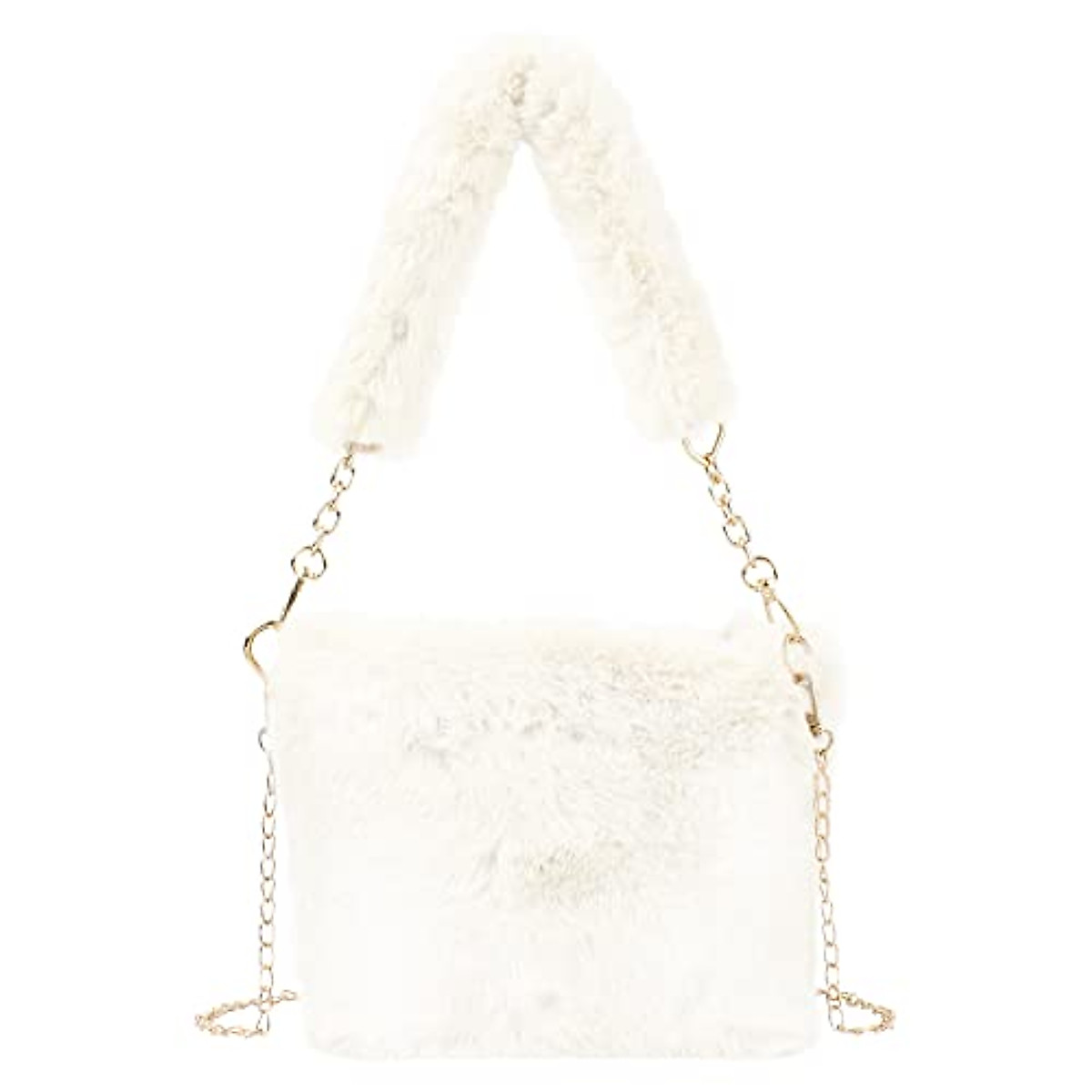 Plush Shoulder Bag, Winter Ladies Fluffy Handbag Crossbody Clutch, Faux Fur Underarm Bag Satchel Purse Bag, Beigewhite