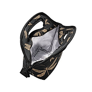 Lunch Tote Bag Golden Dragonflies Neoprene Insulated Cooler Warmer, Funny Portable Lunchbox Handbag for Men Women Adult Kids Boys Girls