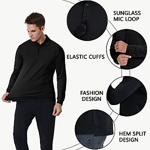 JWM Men's Long Sleeve Golf Polo Shirts - Athletic Casual Travel Performance Collar Shirts Lightweight Quick Dry UPF50