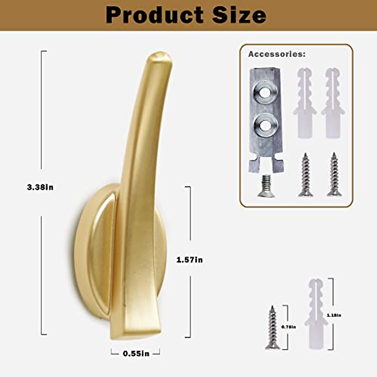 Gold Wall Hooks Coat Hooks 4 Pack Towel Hooks Wall Mounted Single Hook Heavy Duty Hardware Robe Hooks for Hanging Brushed Gold Hooks Zinc Alloy Hooks for Bathroom Garage Entryway Kitchen Home