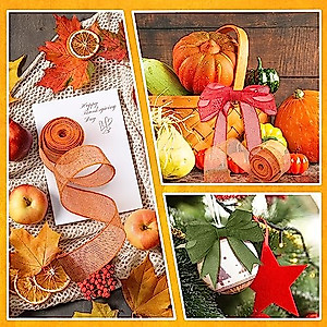 Mlurcu Fall Ribbon Burlap Wired Ribbon 1-1/2 Inch Wide Thick Solid Fabric Wire Edge Ribbon 6 Rolls 30 Yards Autumn Ribbon for Crafts Wreaths Bows Making Thanksgiving Christmas Wedding Decorations