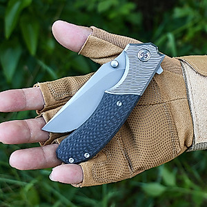 Miguron Knives M Centurion Flipper Folding Knife 3.5" S90V Blade Titanium And Black Carbon Fiber Handle Camping Hiking Pocket Knife MGR-609CBK
