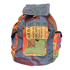 DharmaObjects Lungta Recycled Jute Rice Bag Backpack Hand Made Nepal Multi Color