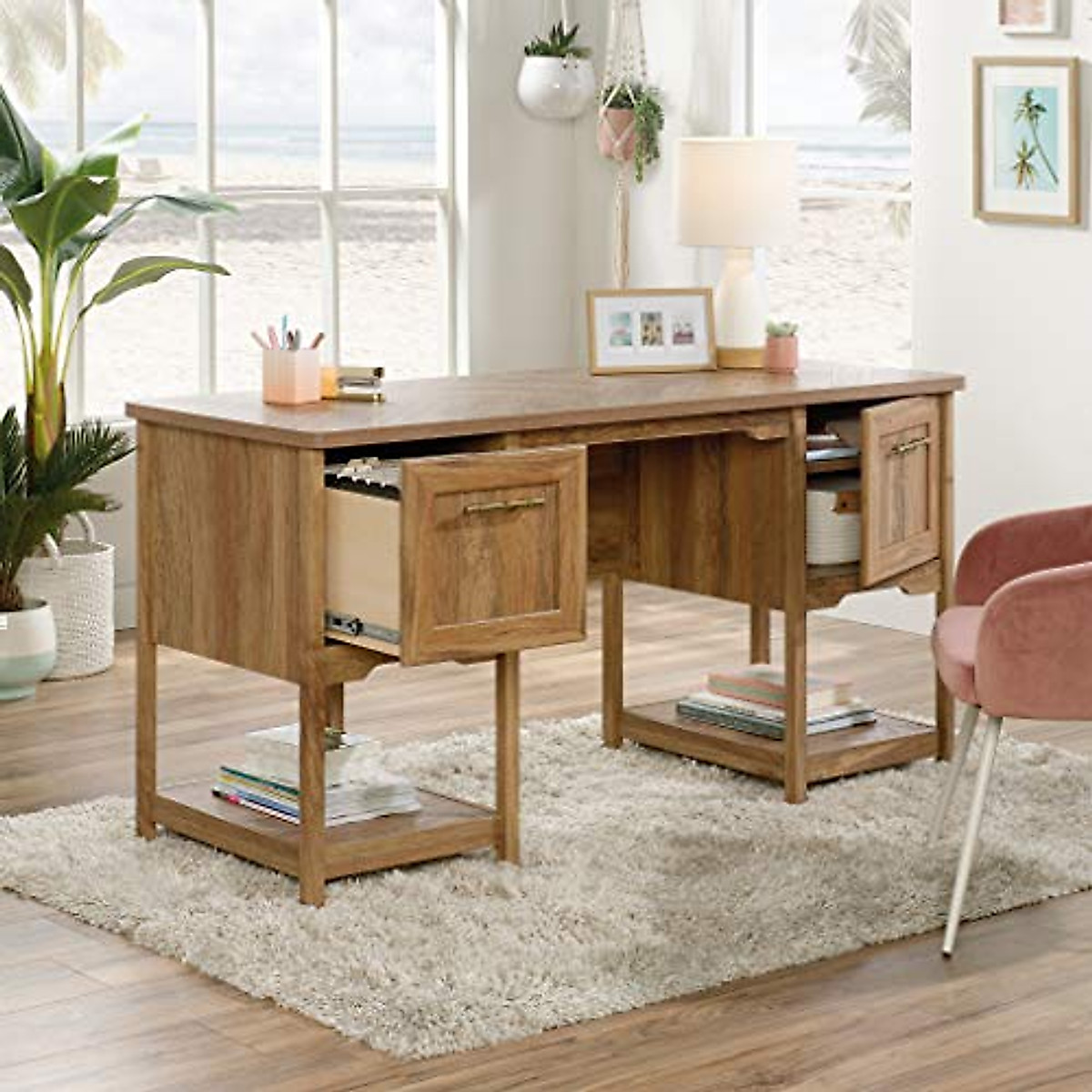 Sauder Coral Cape Desk, L: 58.62" x W: 23.47" x H: 30.0", Sindoori Mango Finish